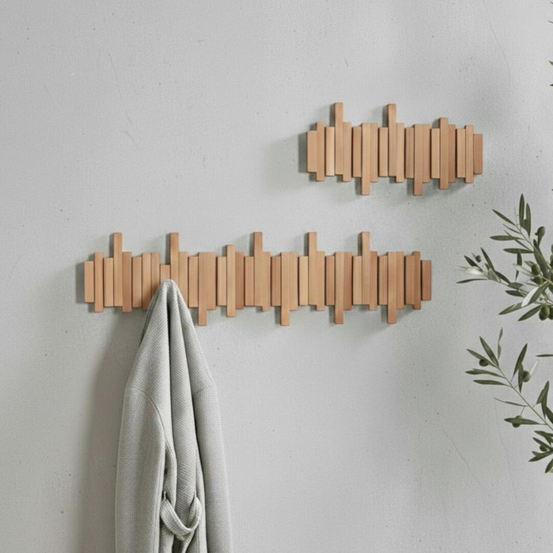 Solid Wood Piano Hook Coat Rack, Wall Mounted Flip Down Hooks, Piano ...