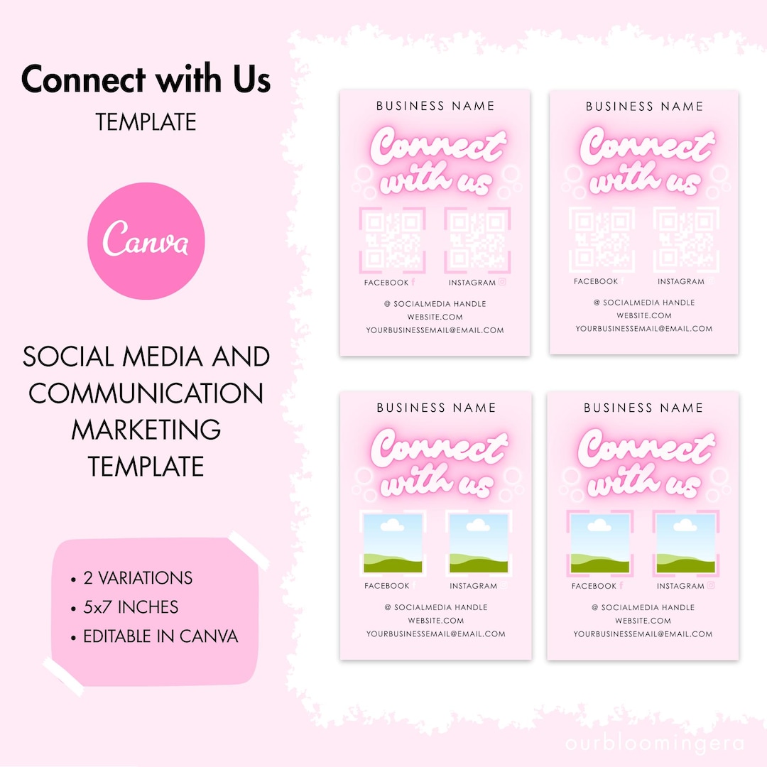 Connect With Us Social Media Template (5x7) - Pink: Editable Digital ...