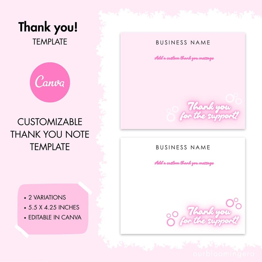 Customizable Thank You Note Template (5.5x4.25): Editable Digital ...