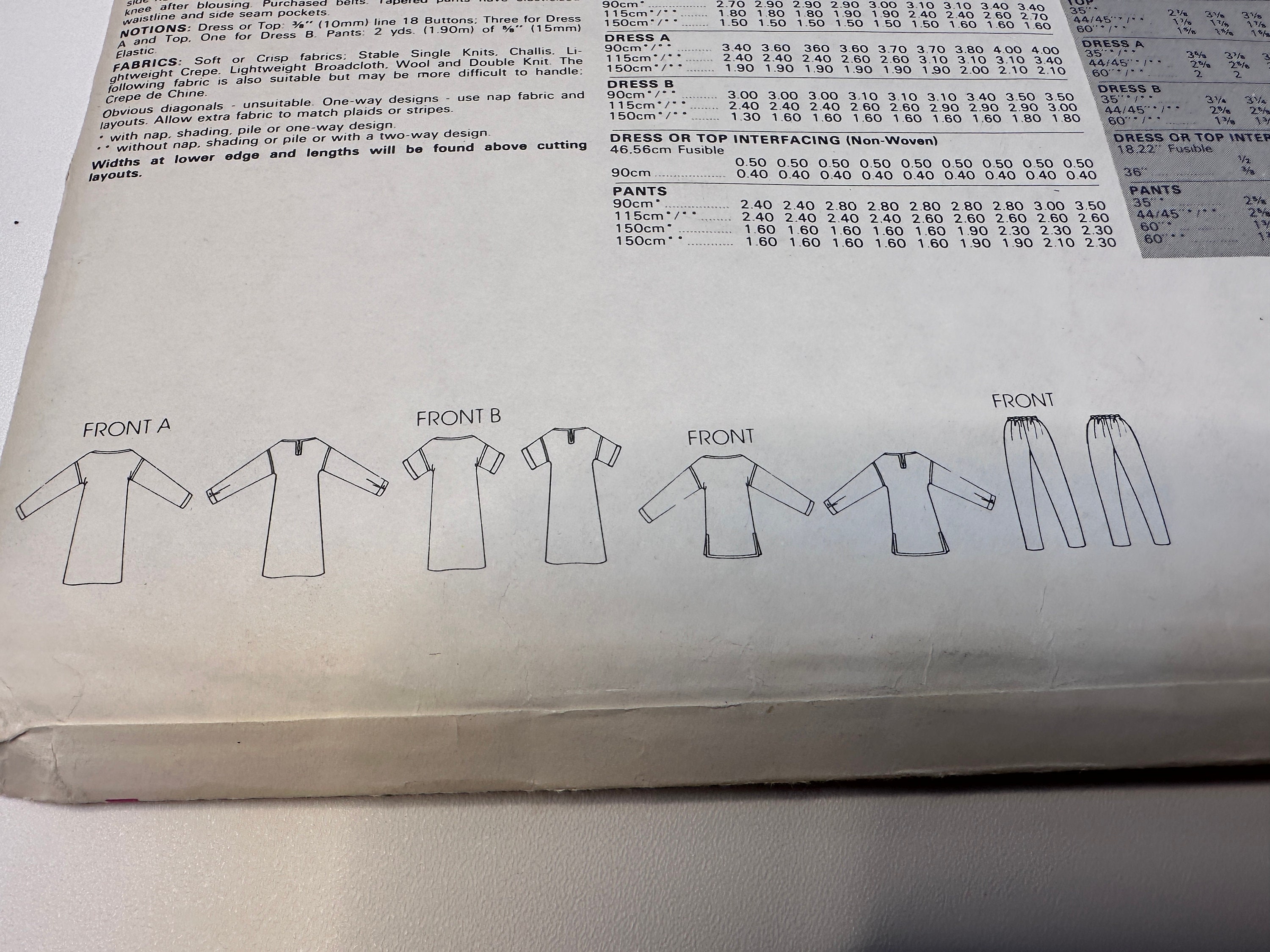 Vintage 80's Vogue #8215 Sewing Pattern Women's Top -pants and Dress Loose Fitting Pullover Bust ...