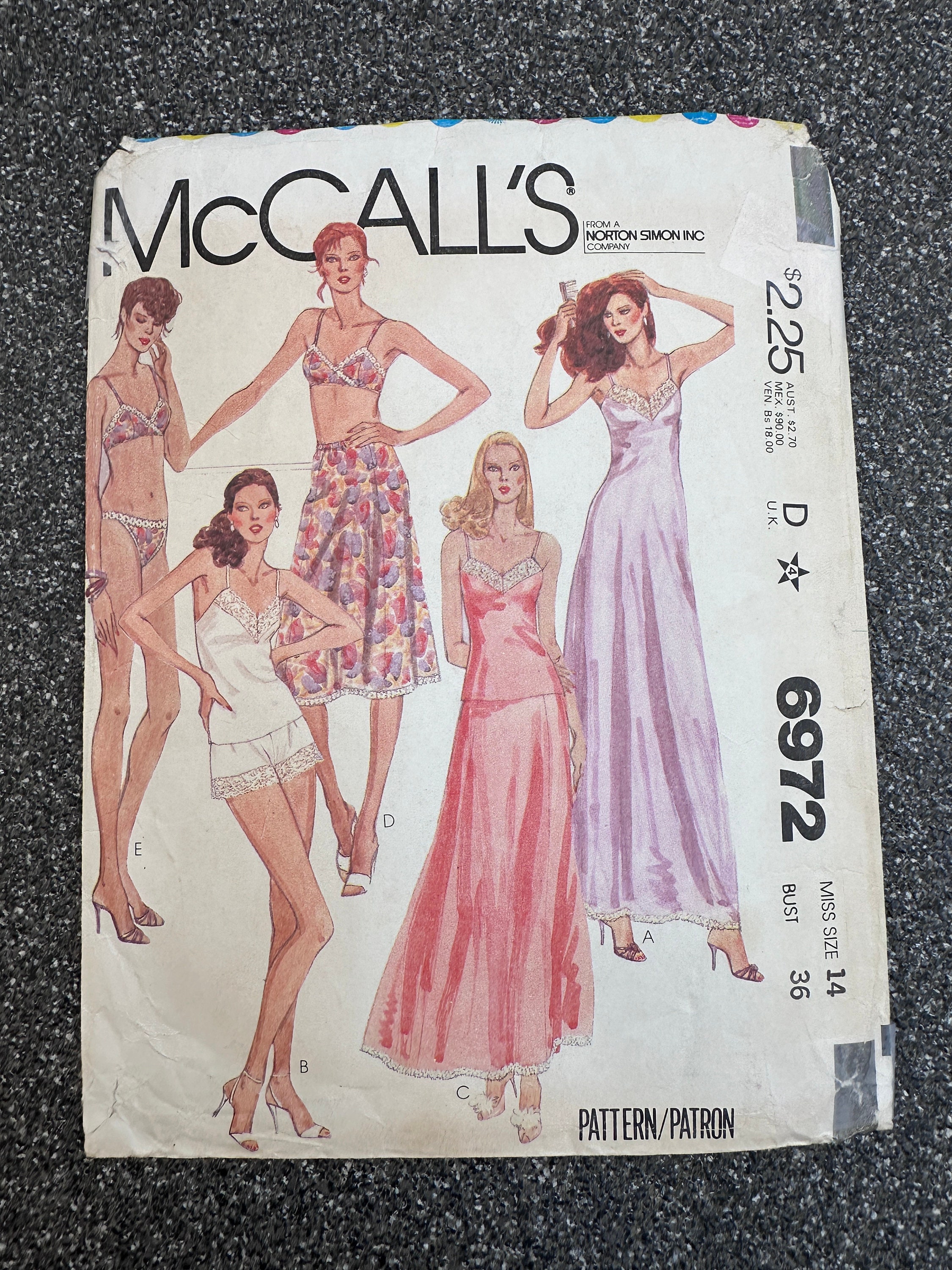 Vintage 70's Mccall's 6972 Sewing Pattern Women's Co-ord's Lingerie ...