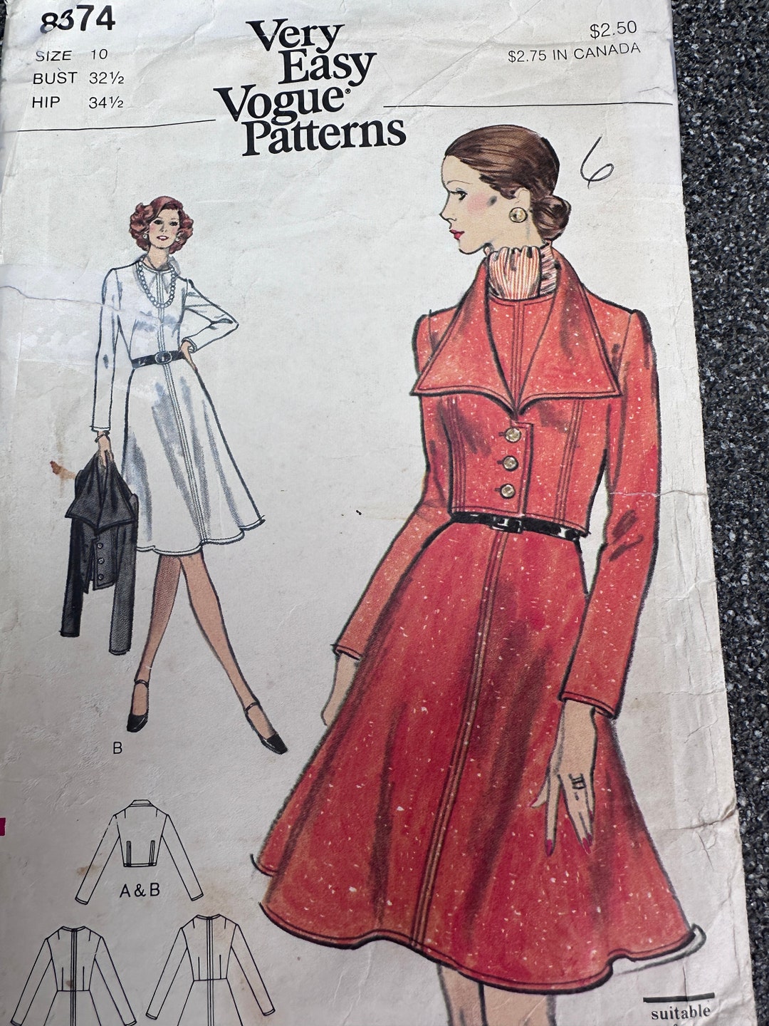 Vintage 70's Vogue 8374 Sewing Pattern Women's Jewel Neckline Dress W ...
