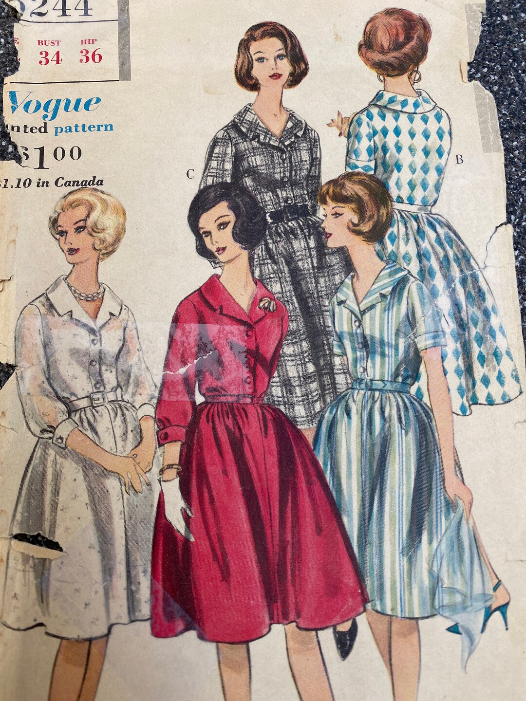 Vintage 60's Vogue #2624 Sewing Pattern Women's One Piece Day Dress ...
