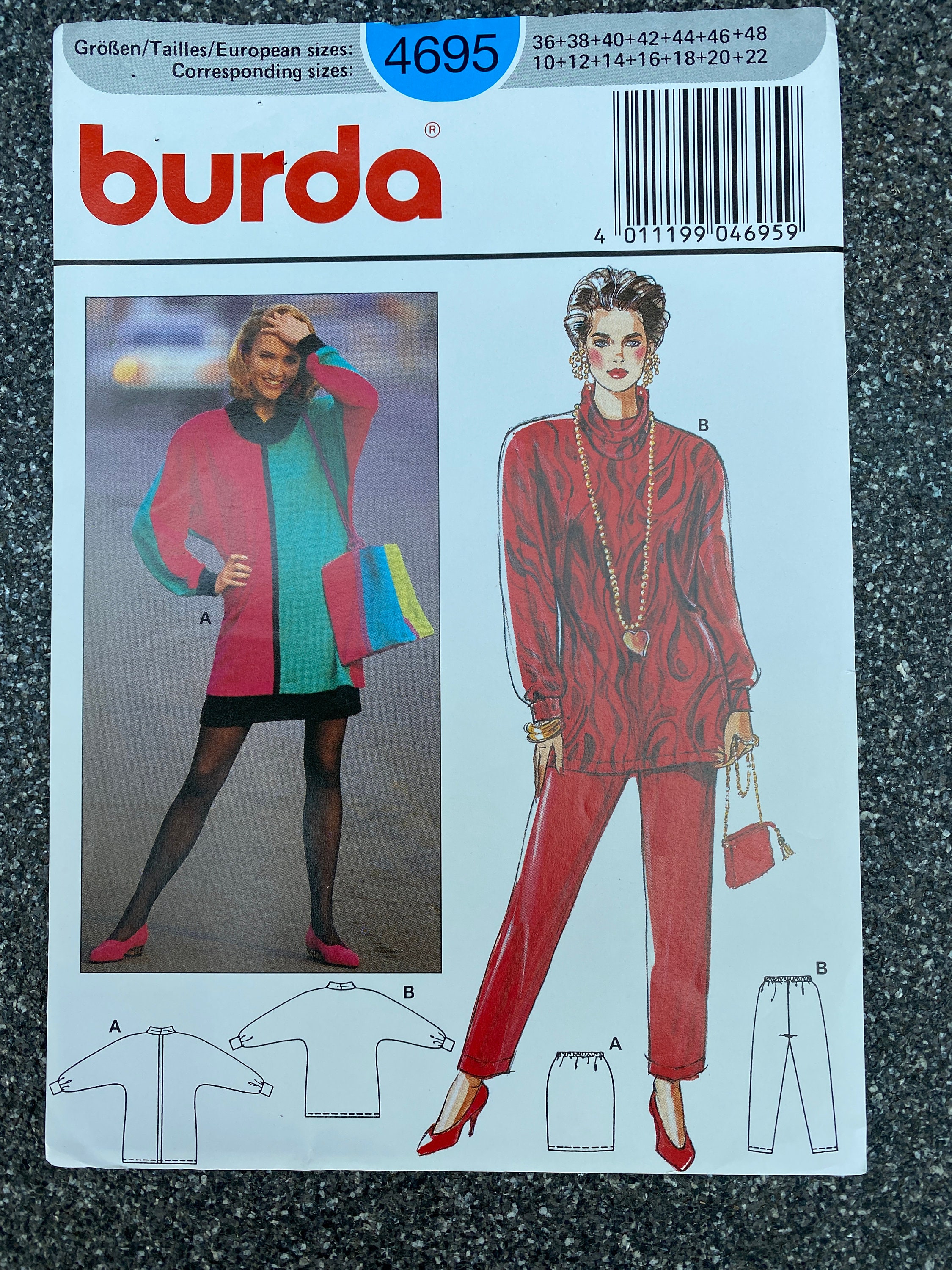 Vintage 90's Burda #4695 Sewing Pattern Women's Stretch Fabric Dress ...