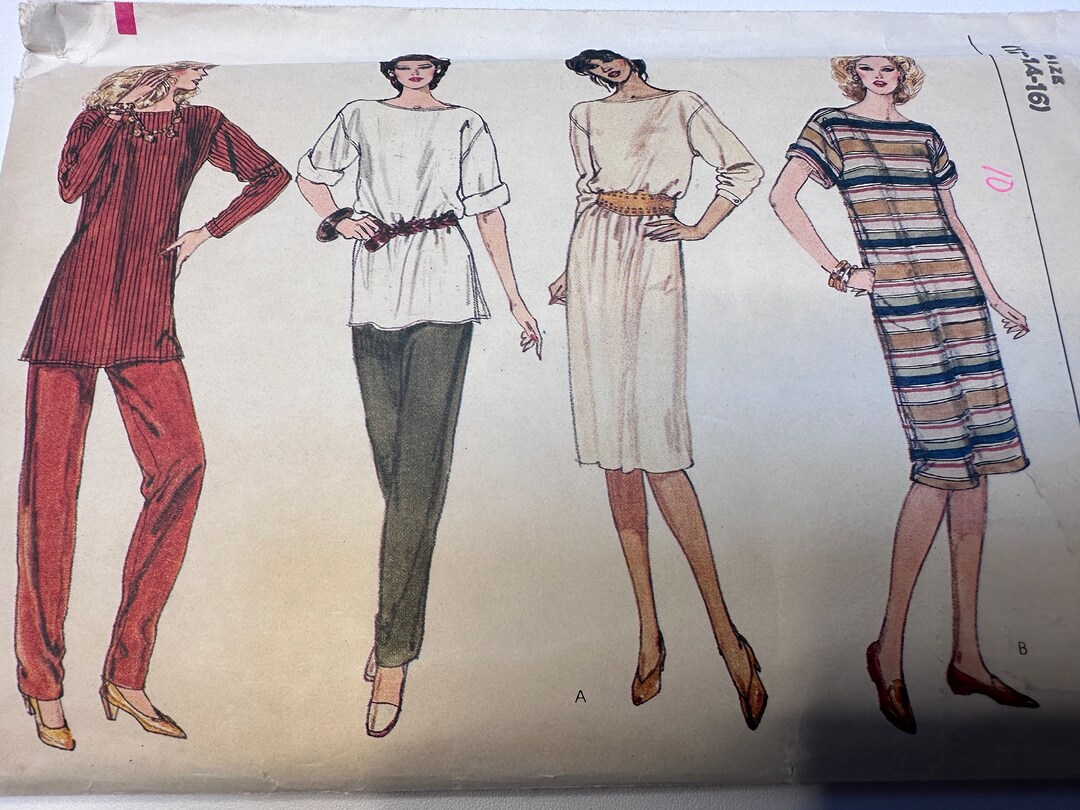 Vintage 80's Vogue #8215 Sewing Pattern Women's Top -pants and Dress Loose Fitting Pullover Bust ...