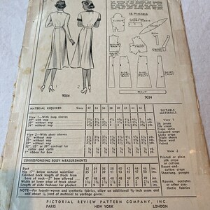Vintage 30's Pictorial Review 9034 Sewing Pattern Women's Frock Dress ...