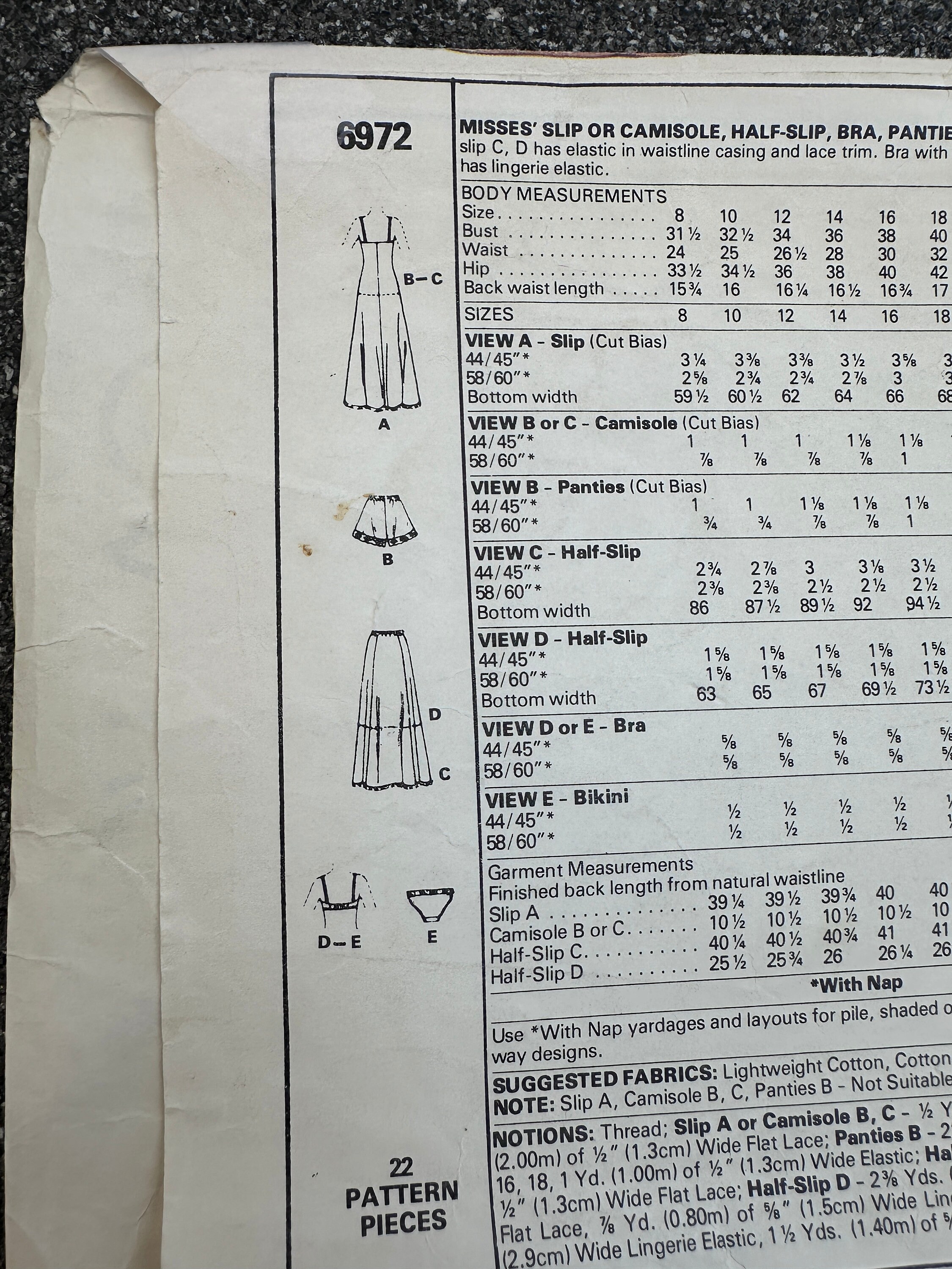 Vintage 70's Mccall's 6972 Sewing Pattern Women's Co-ord's Lingerie ...