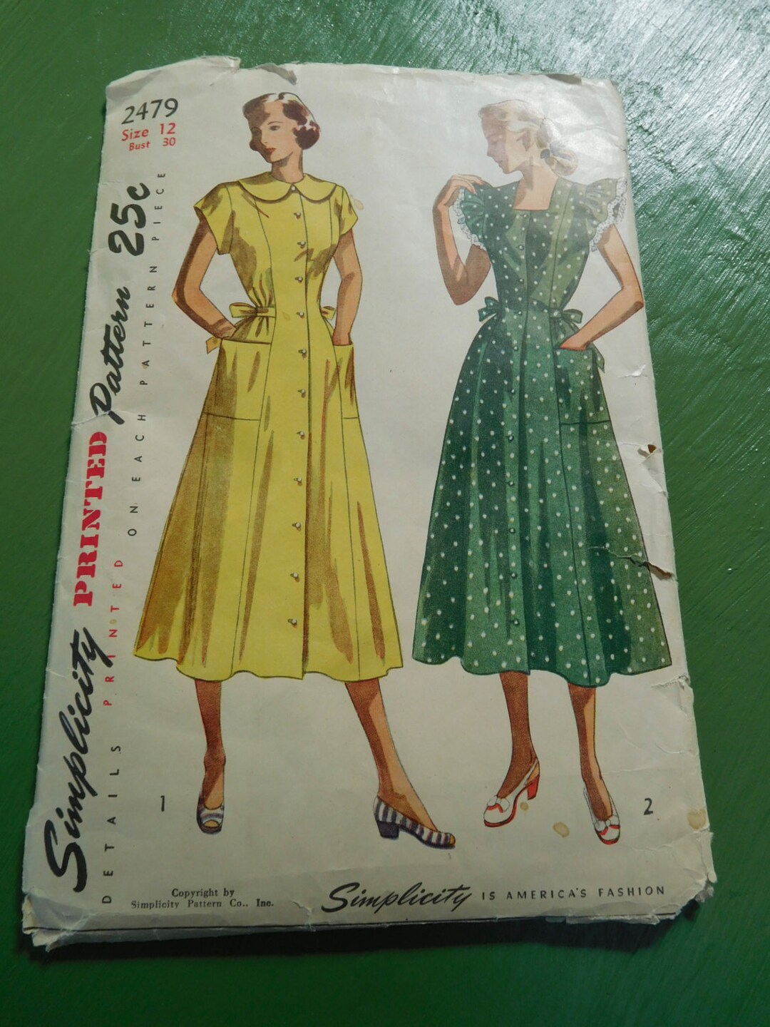 Vintage 40's Simplicity #2479 Sewing Pattern Women's House Day-dress ...