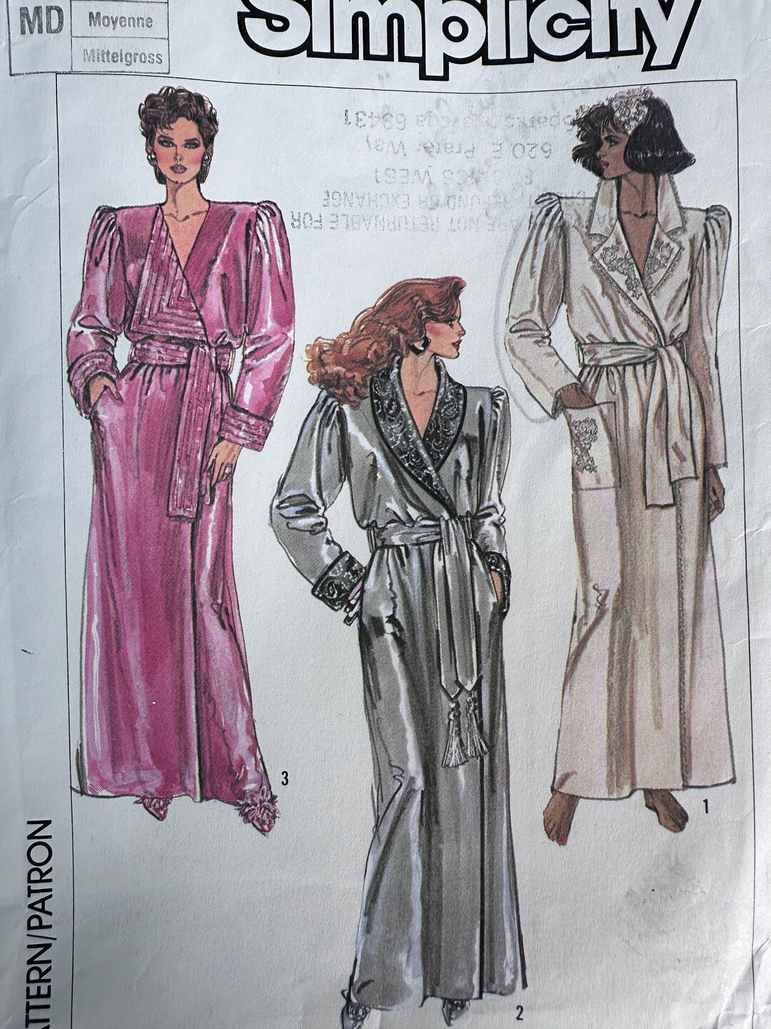 Vintage 80's Simplicity #7186 Sewing Pattern Women's Robe With Front ...