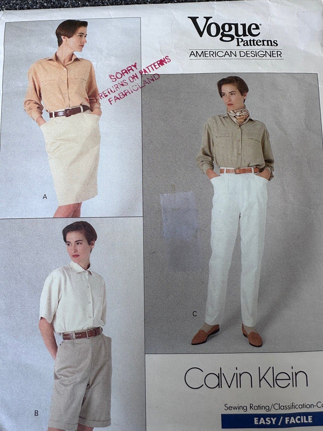 Vintage 90s Vogue 2472 Sewing Pattern, Skirt, Pants & Shorts, Waist 23 ...