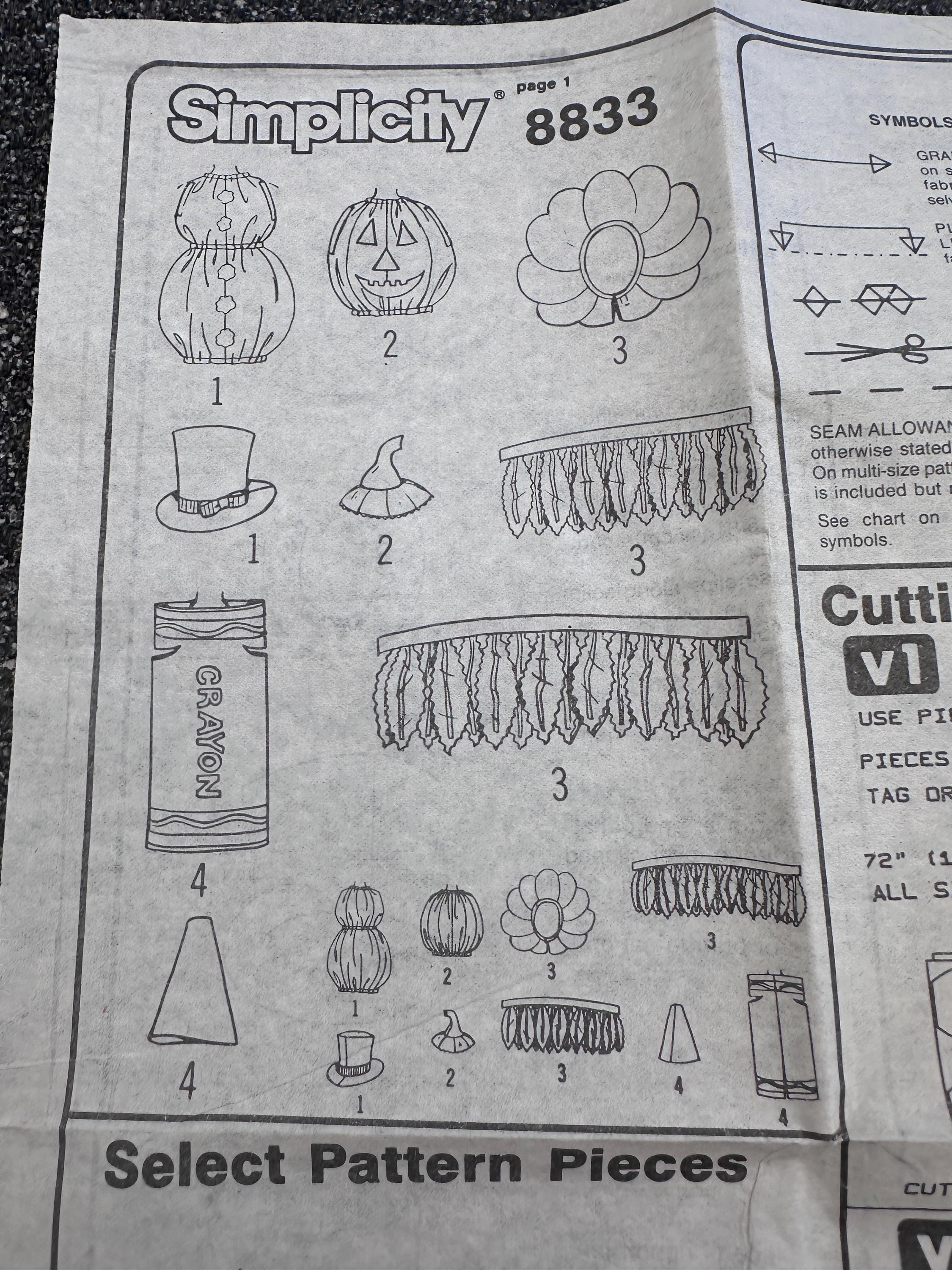 Vintage 80's Simplicity #8833 Halloween Costume Felt Flower, Crayon ...