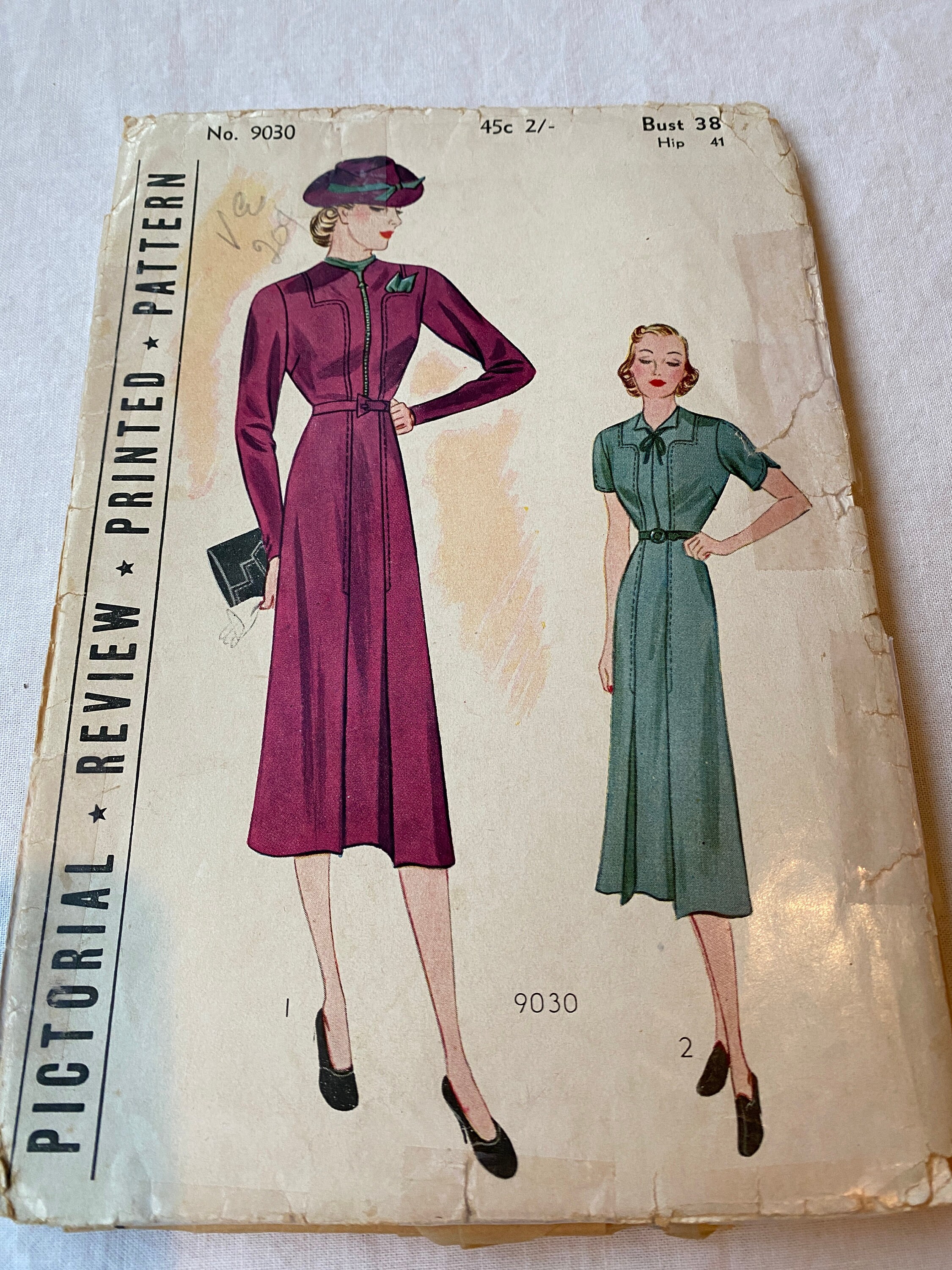 Vintage 30's Pictorial Review Printed Pattern 9030 Sewing Pattern Women ...