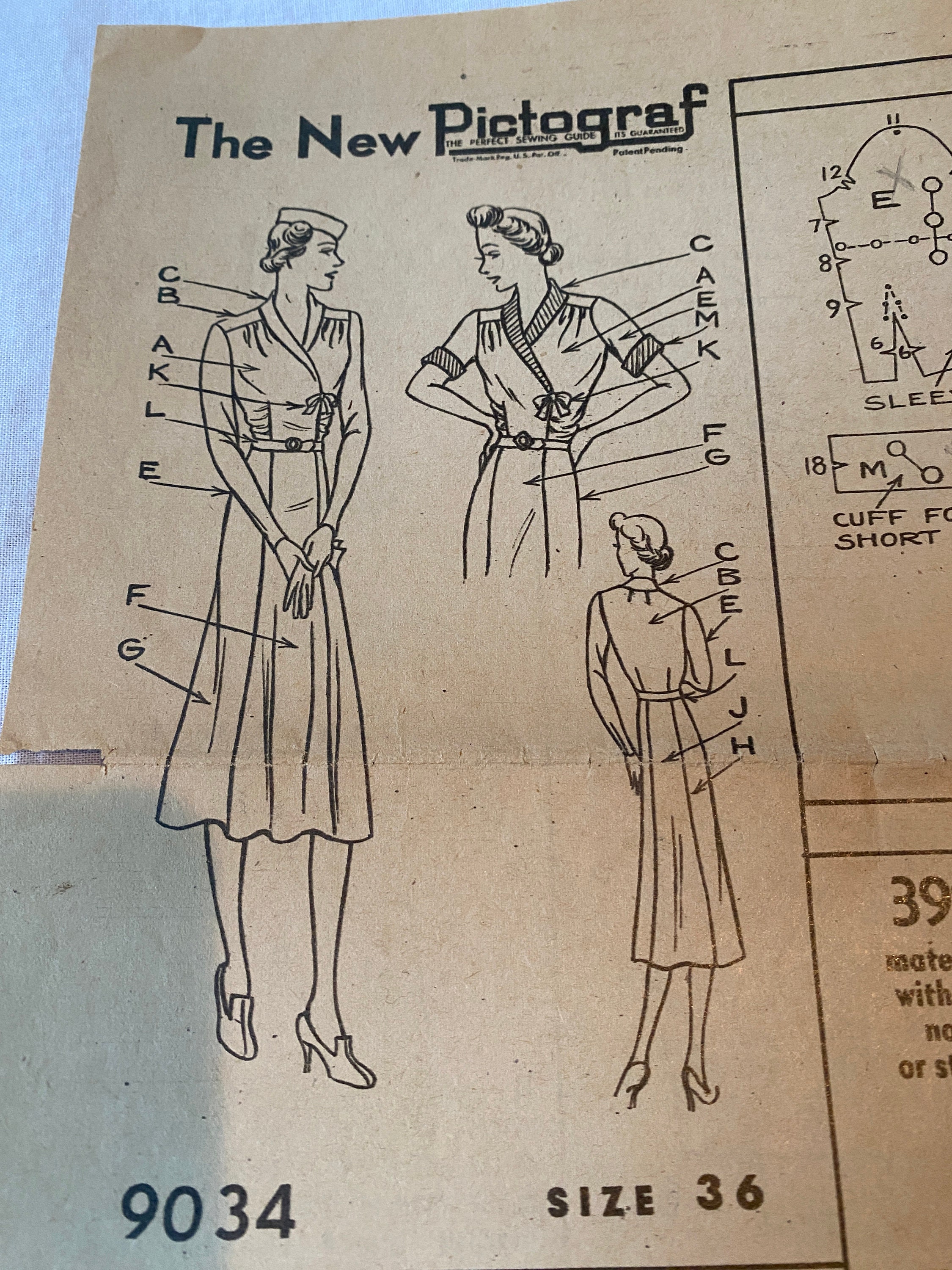 Vintage 30's Pictorial Review 9034 Sewing Pattern Women's Frock Dress ...