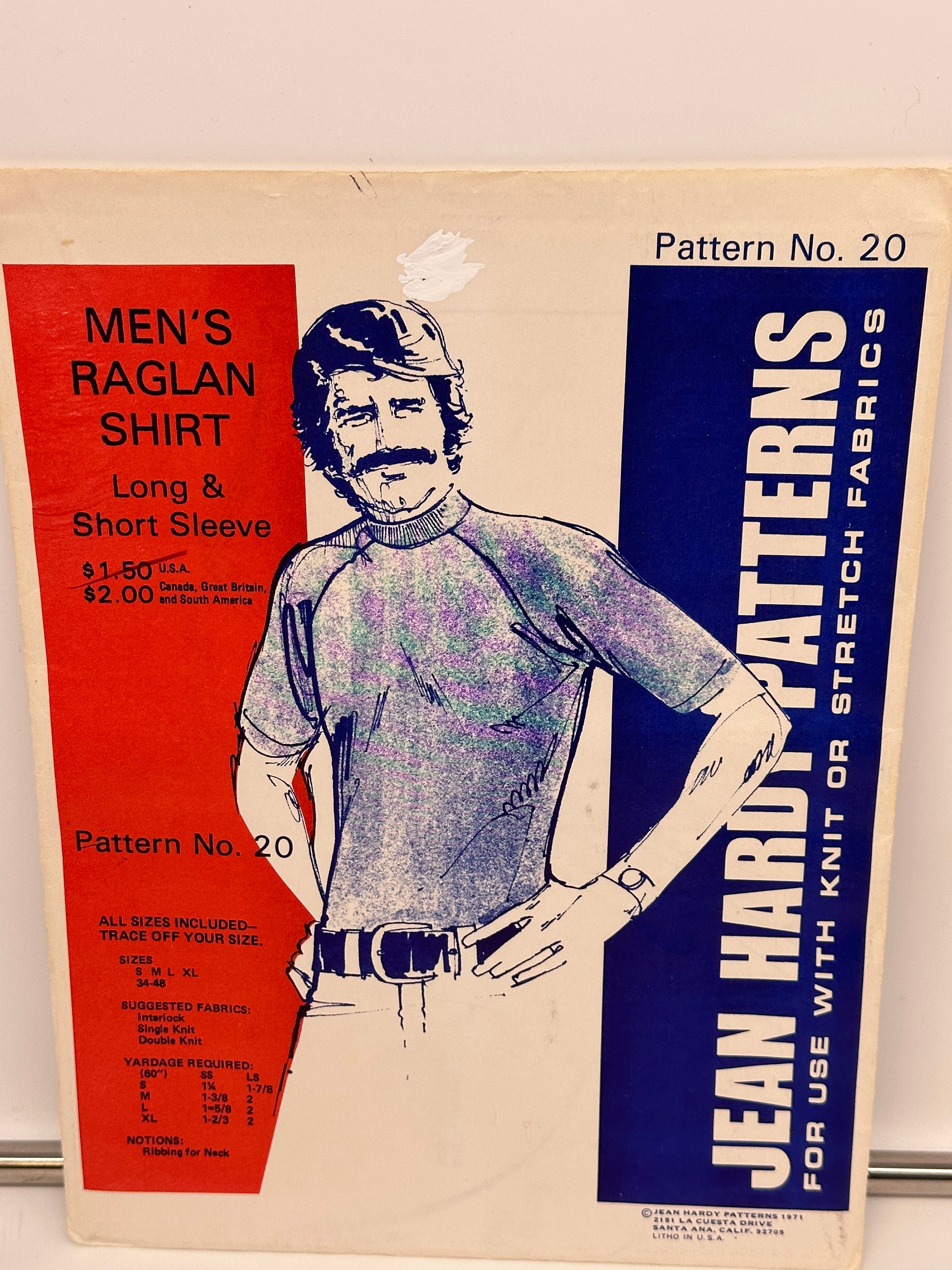 Vintage 70's Jean Hardy Patterns 20 Sewing Pattern Men's Raglan Shirt ...