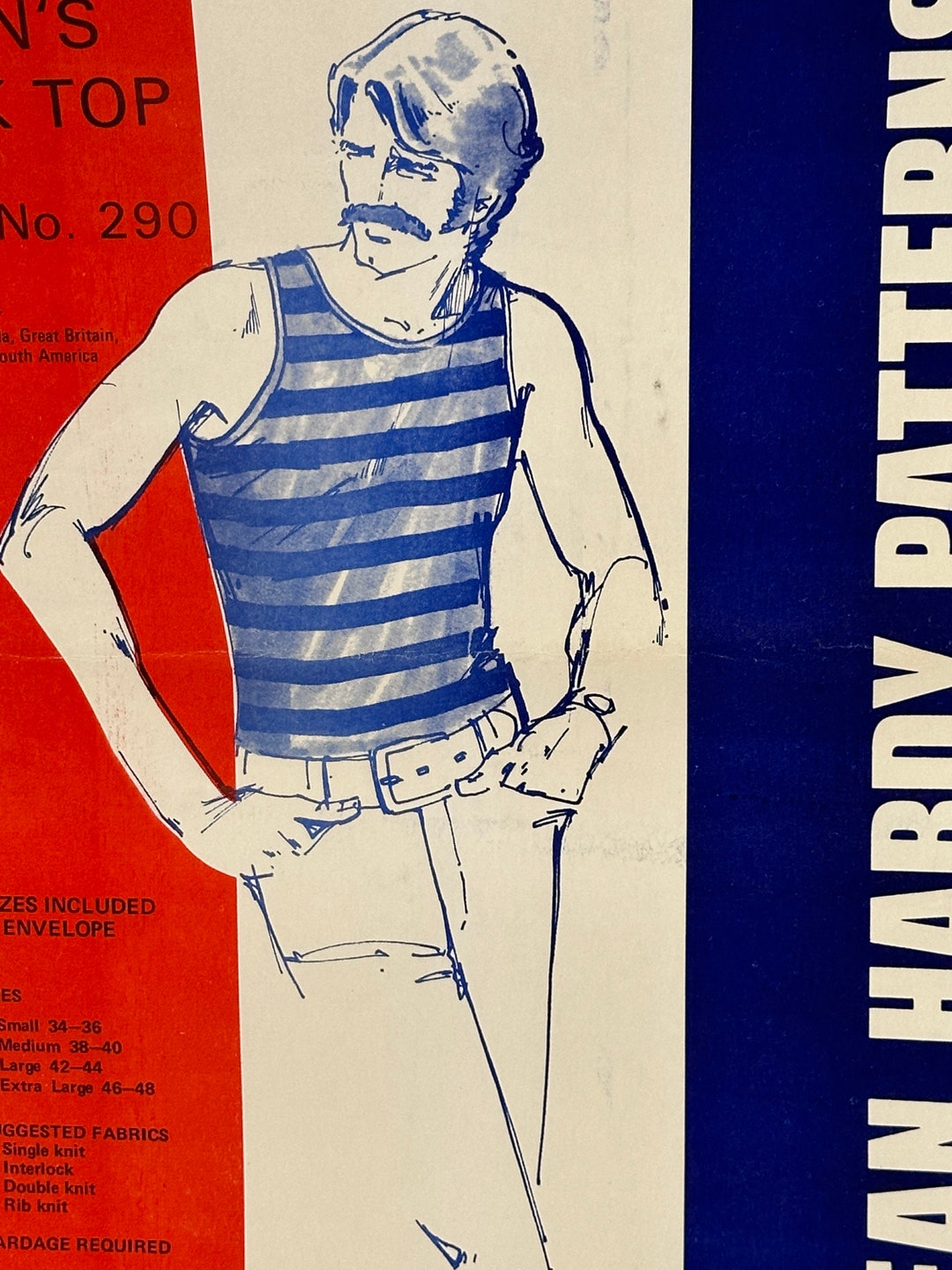 Vintage 70 Jean Hardy Patterns #290 Sewing Pattern Men's Tank Top for ...