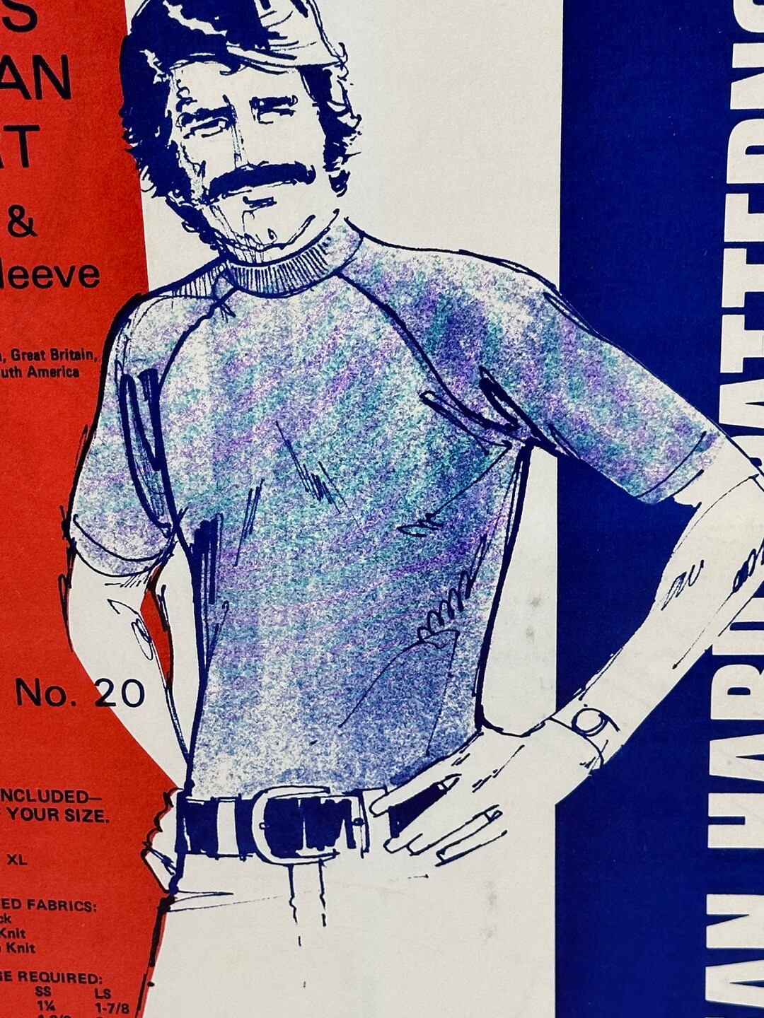 Vintage 70's Jean Hardy Patterns #20 Sewing Pattern Men's Raglan Shirt ...