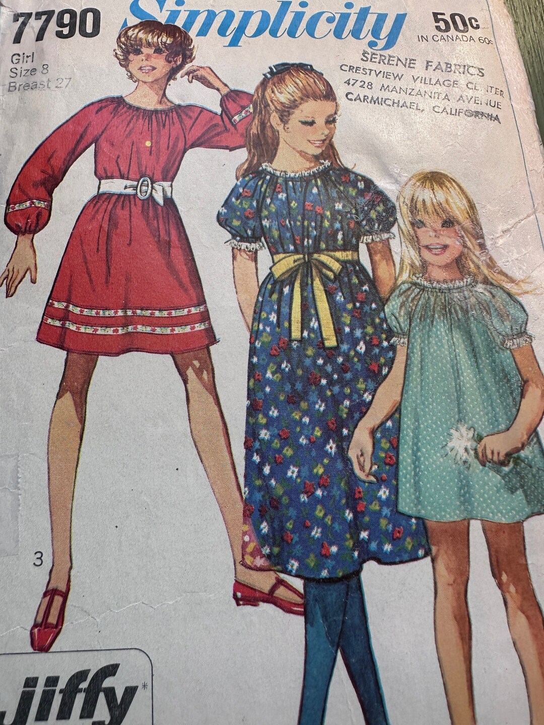 Vintage 60's Simplicity 7790 Sewing Jiffy Pattern Child Girls Peasant ...