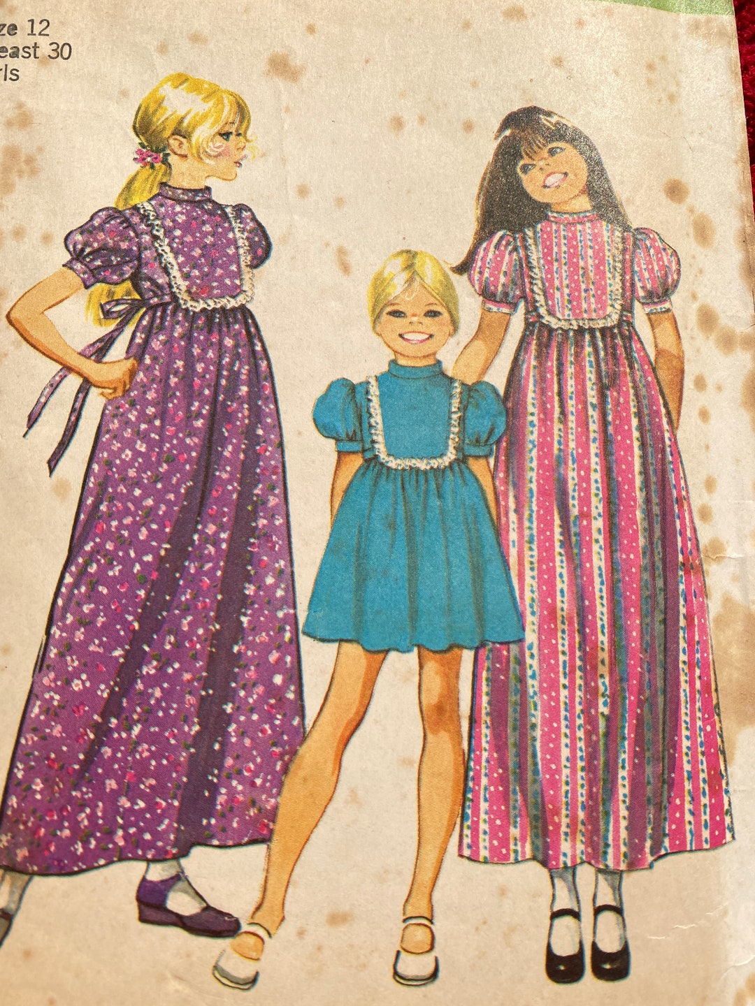 Vintage 70's Simplicity 9956 Sewing Pattern Girls Maxi or Mini Dress ...