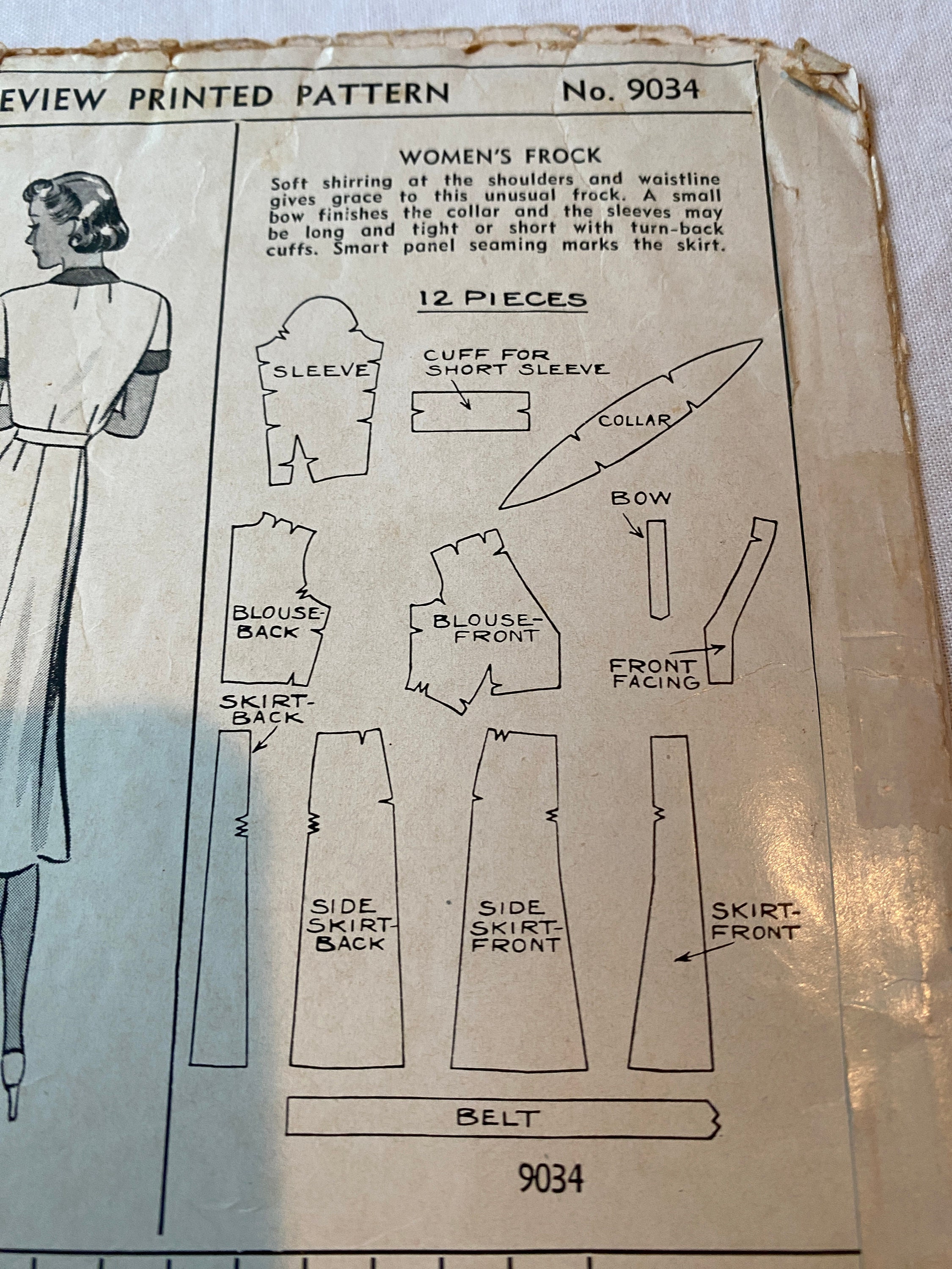 Vintage 30's Pictorial Review 9034 Sewing Pattern Women's Frock Dress ...