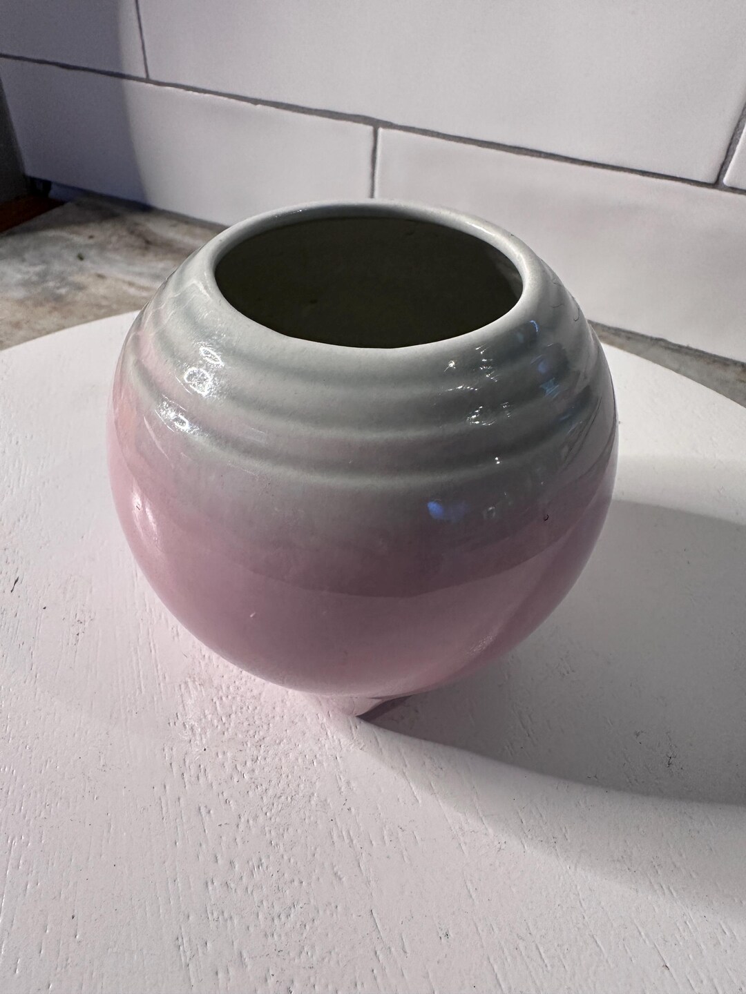 Vintage Orb Pottery Vase Pink Shiny Finish 2-footed Base Marked Wade on ...