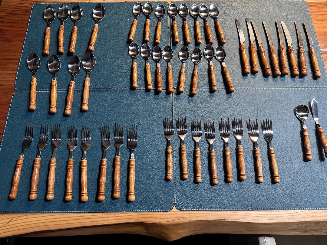 Vintage Cutlery Set Wood Handle Stainless Old Homestead Made in Taiwan ...