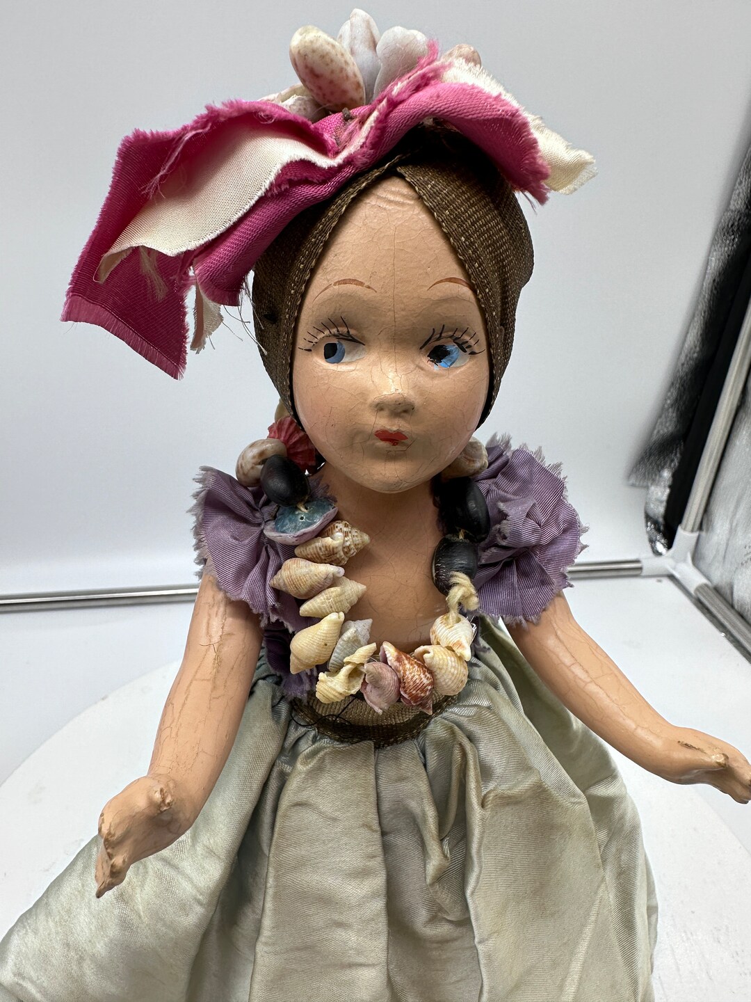 Vintage 40's Doll Carmen Miranda Style- Shells on Head Wrap Composition ...