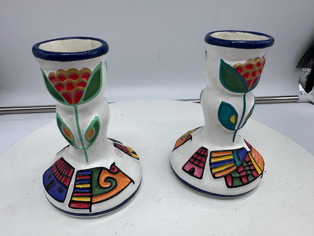 Vintage Fernando Llort Ceramic Candle Sticks "luz Amiga" Signed at ...