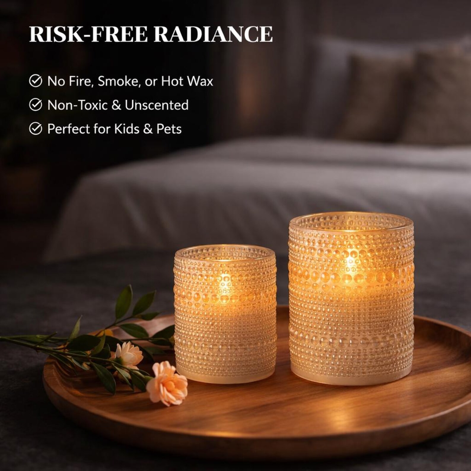 Dotted Glass Flameless LED Candle Set, Remote Timer, Real Wax, Set of 2 ...