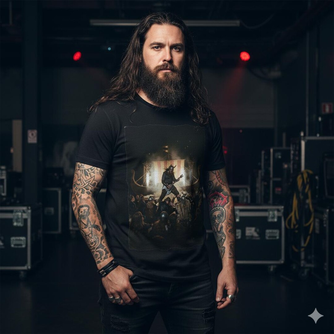 Viking Rocker T-shirt | Norse Warrior Guitar Art Tee | Mythic Viking ...