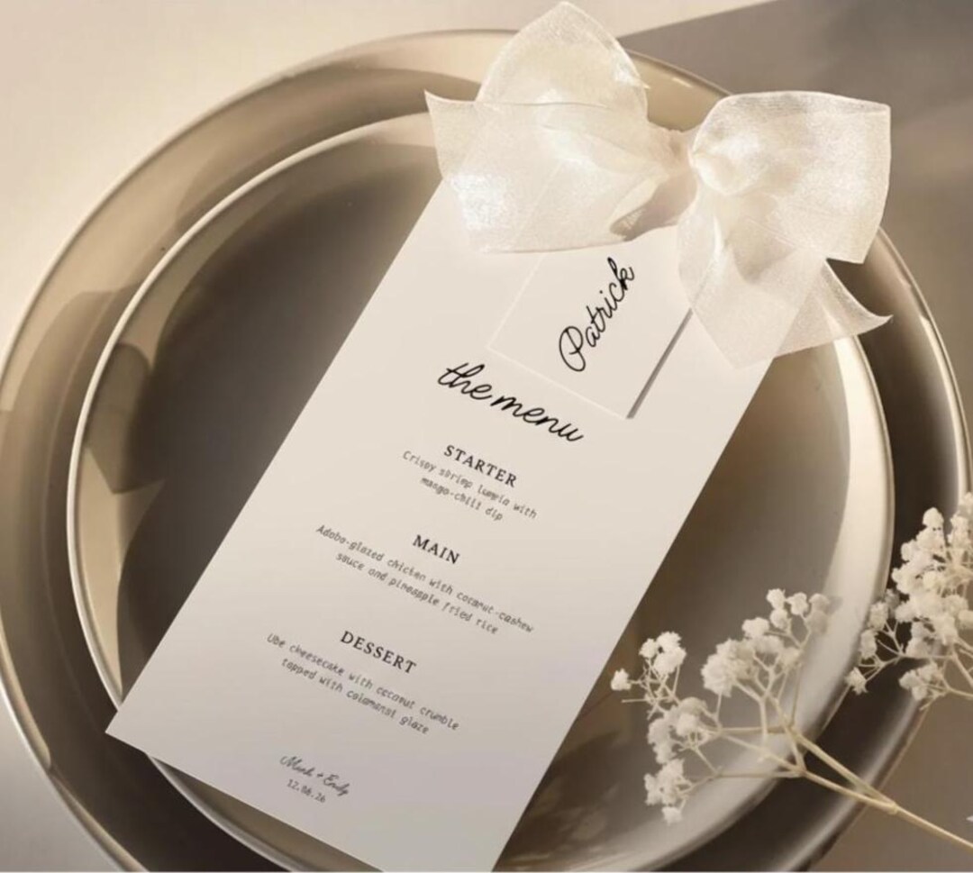 Wedding Menu & Name Place Card Template | Printable Table Decor ...