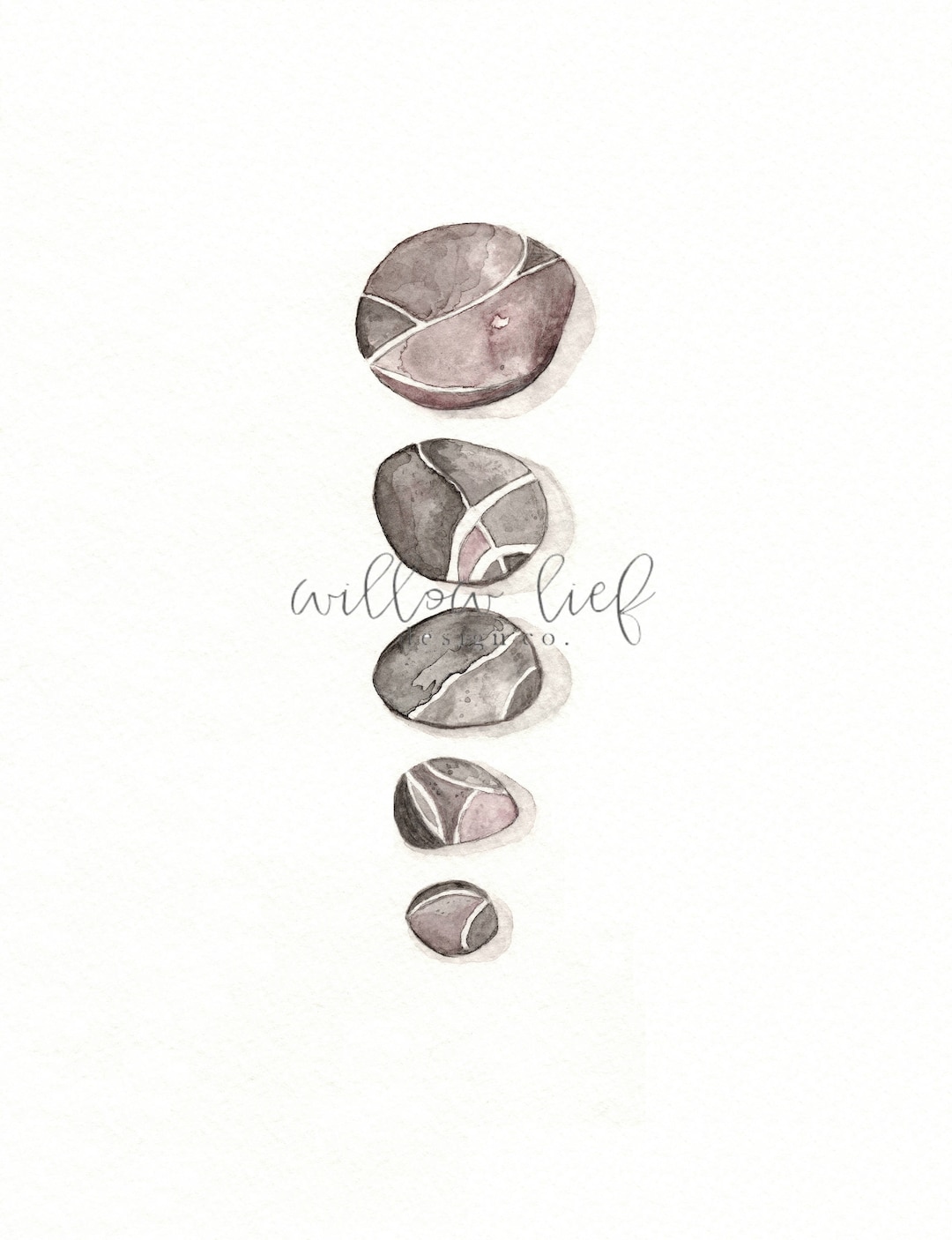 David's 5 Smooth Stones, Nature Art, Watercolor Print, Wall Art ...