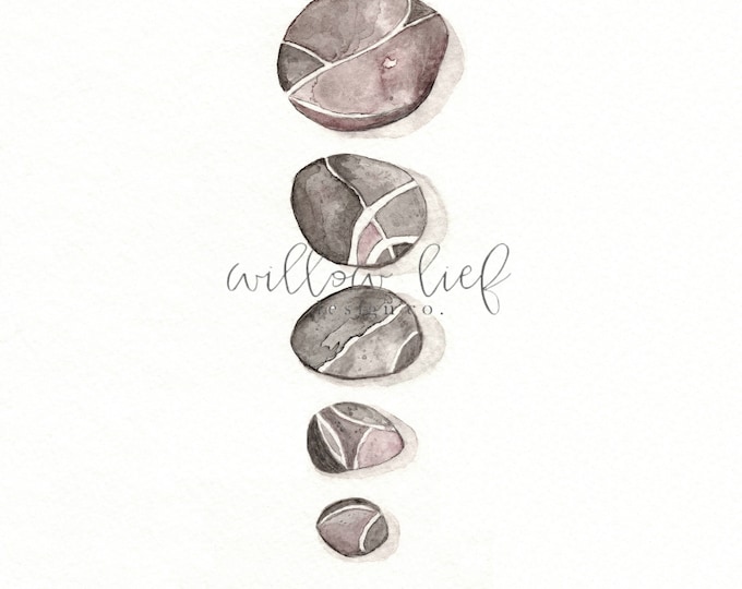 David's 5 Smooth Stones, Nature Art, Watercolor Print, Wall Art ...