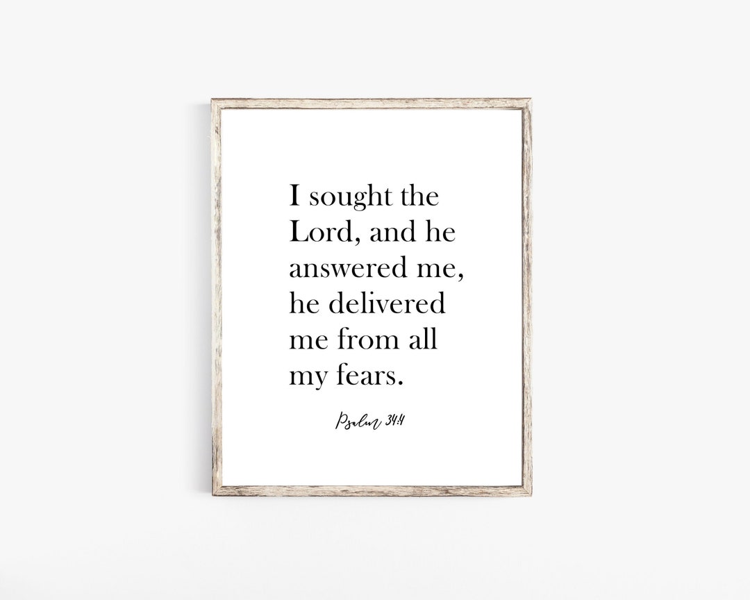 Psalm 34:4, Typography, Bible Verse, Minimal Art, Bible Wall Art, Art ...