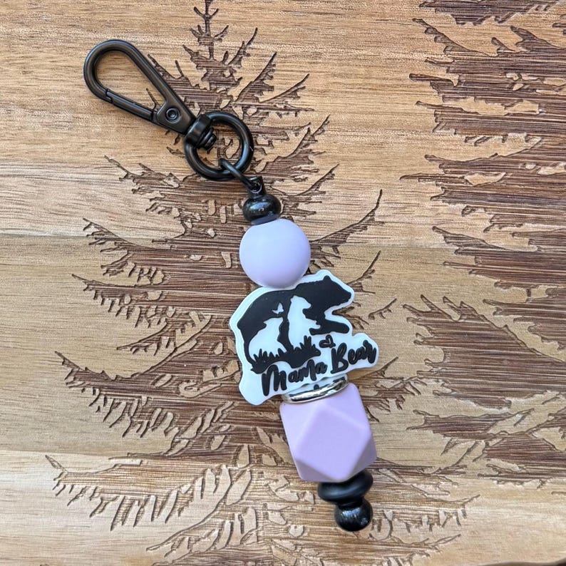 Mama Bear Cubs Silhouette Keychain: Silicone Beaded Bag Charm ...