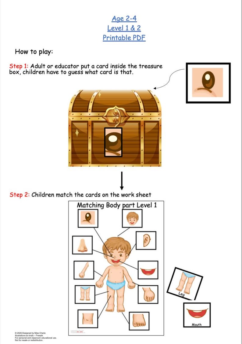 Body Parts Matching Game for Toddlers | Printable PDF | Preschool ...