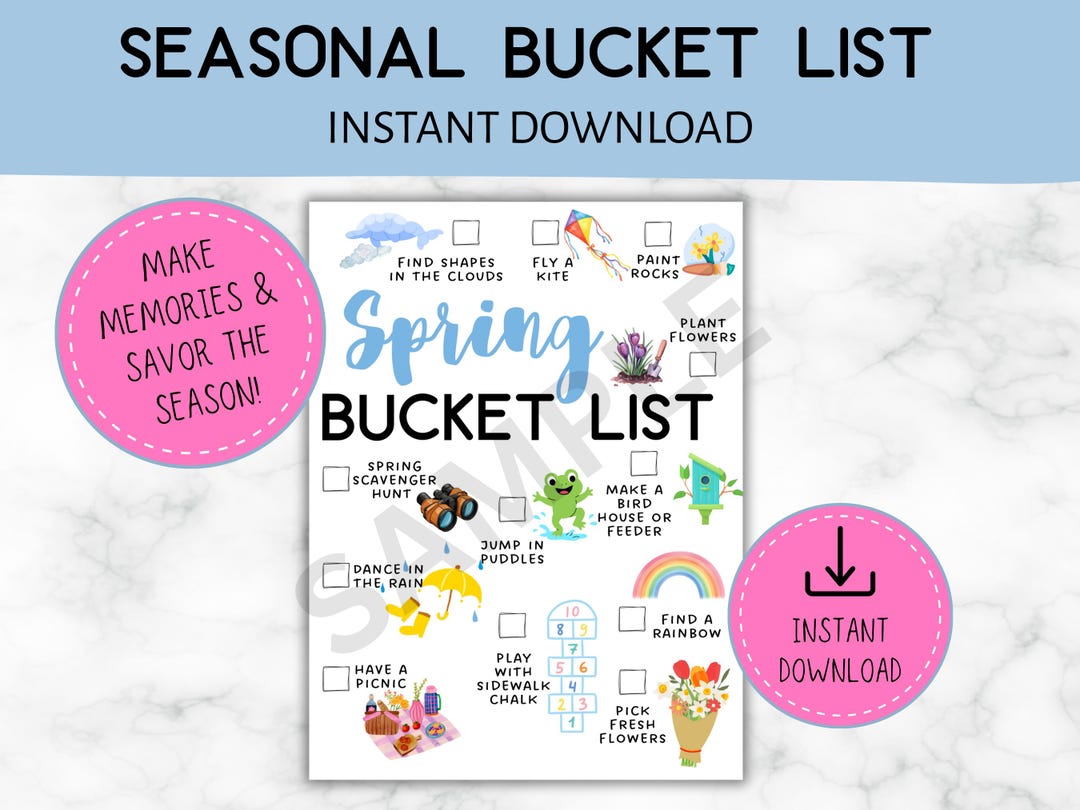 Spring Bucket List | Seasonal Printable | Instant Digital Download - Etsy