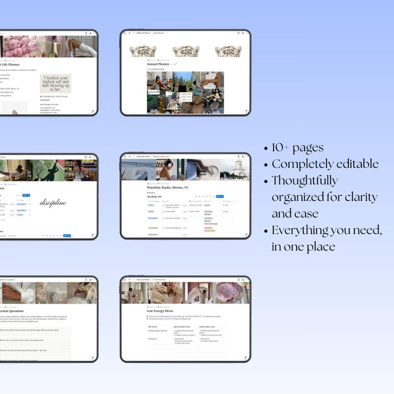 2026 Life Planner Notion Template, Journal, Digital Organizer, Light ...