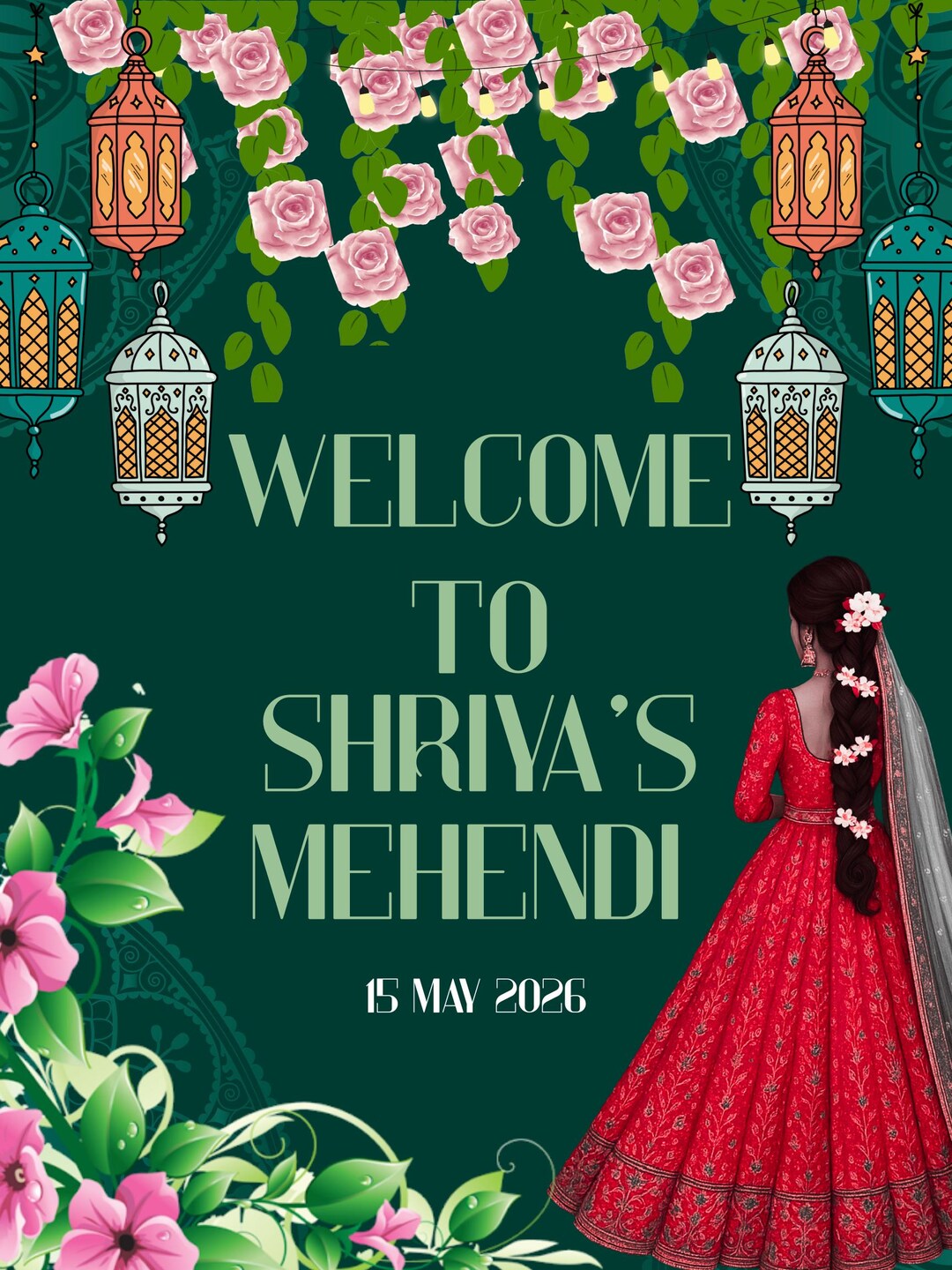 Mehendi Welcome Sign | Indian Wedding Floral Lantern Decor (digital ...