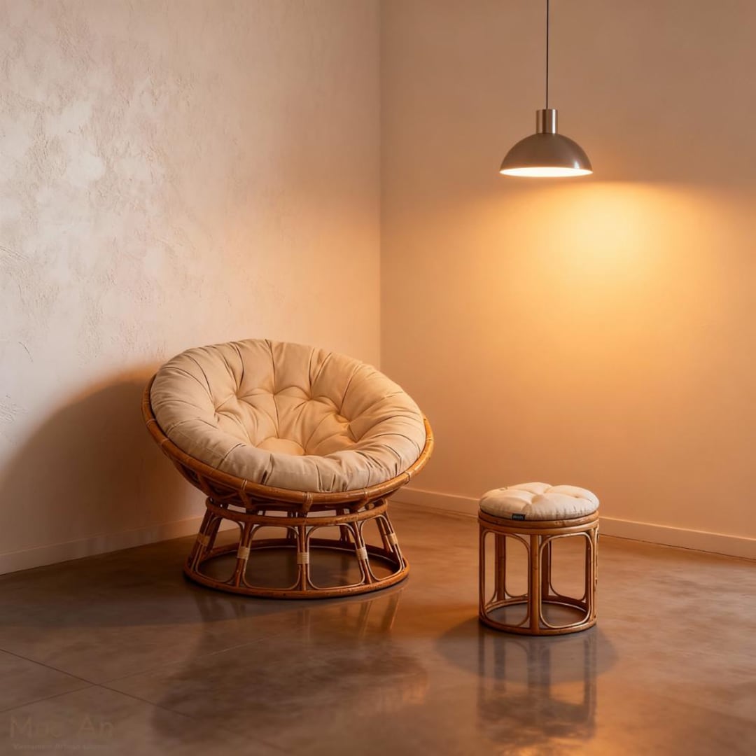 Handmade Rattan Papasan Chair Set With Ottoman & Coffee Table ...