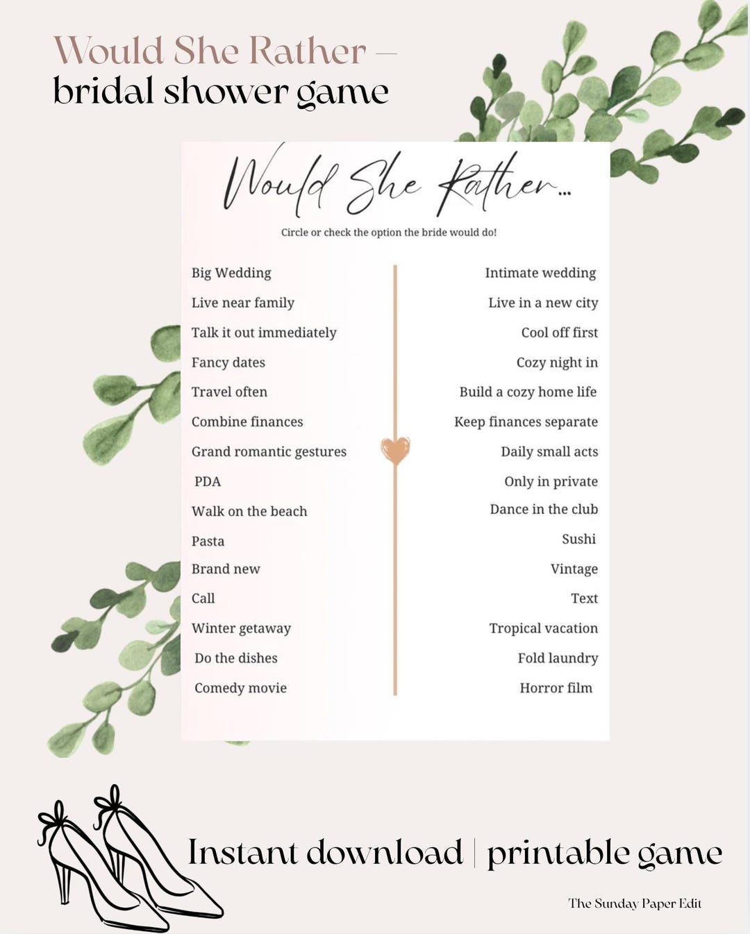 Would She Rather Bridal Shower Game | Fun Bride Edition (PDF) - Etsy