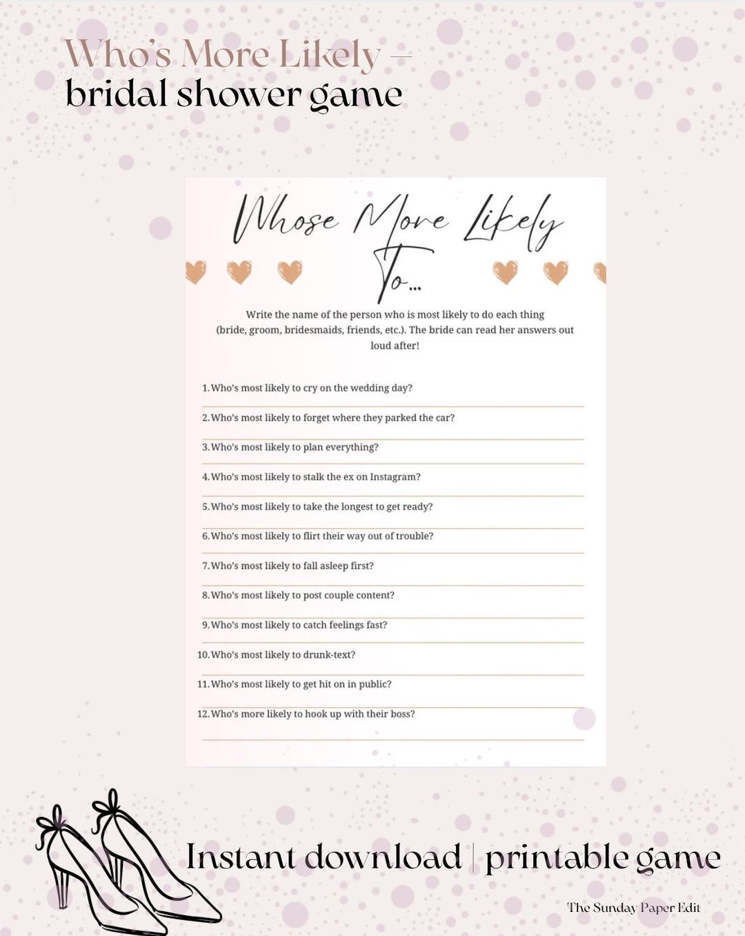Who's Most Likely to Bridal Shower Game | Fun, Spicy Prompts (PDF ...