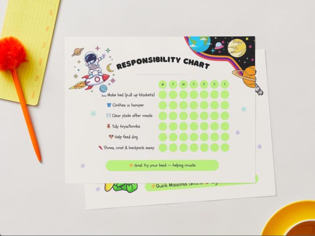 Space Chore Chart for Kids | Responsibility & Allowance Tracker ...