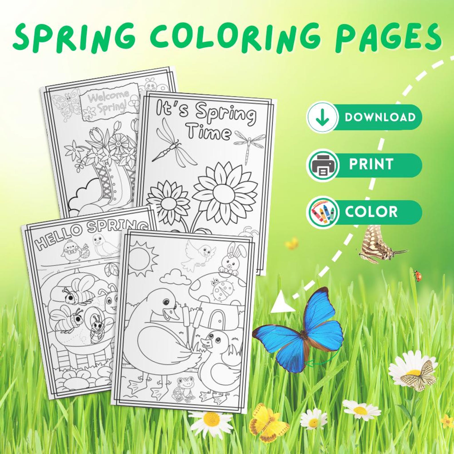 10 Printable Spring Coloring Pages for Kids – Instant Download PDF - Etsy