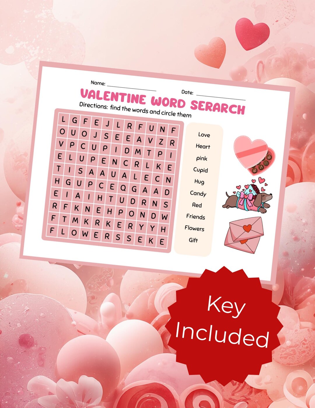 Valentine’s Day Word Search Activity Sheet - Etsy