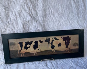 Vintage Warren Kimble Framed Holstein Cow Folk Art Print Farmhouse Wall ...