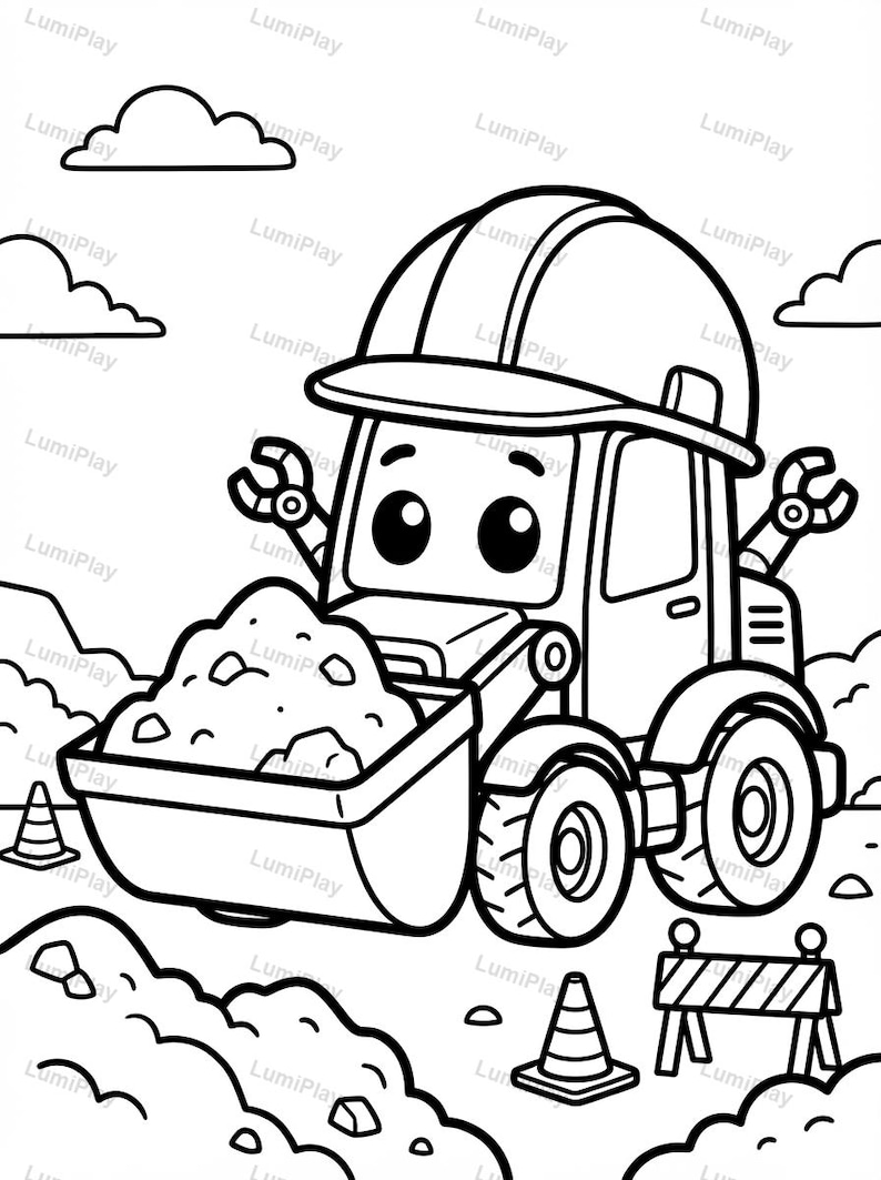 Happy Truck Coloring Pages: Construction Vehicles Activity Worksheets ...