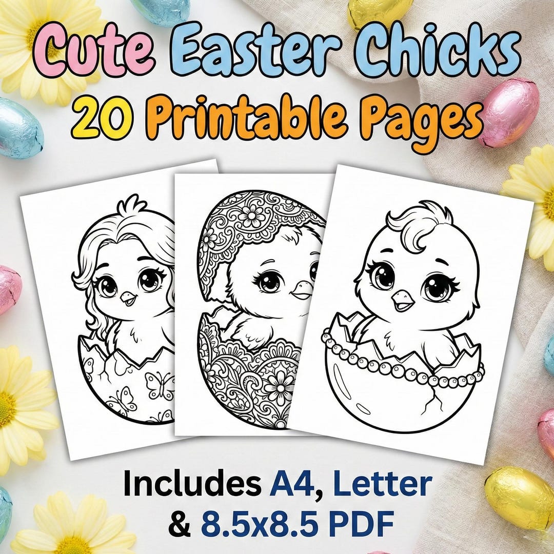 Easter Chick Coloring Pages, 20 Baby Chicken Spring Activity (PDF ...
