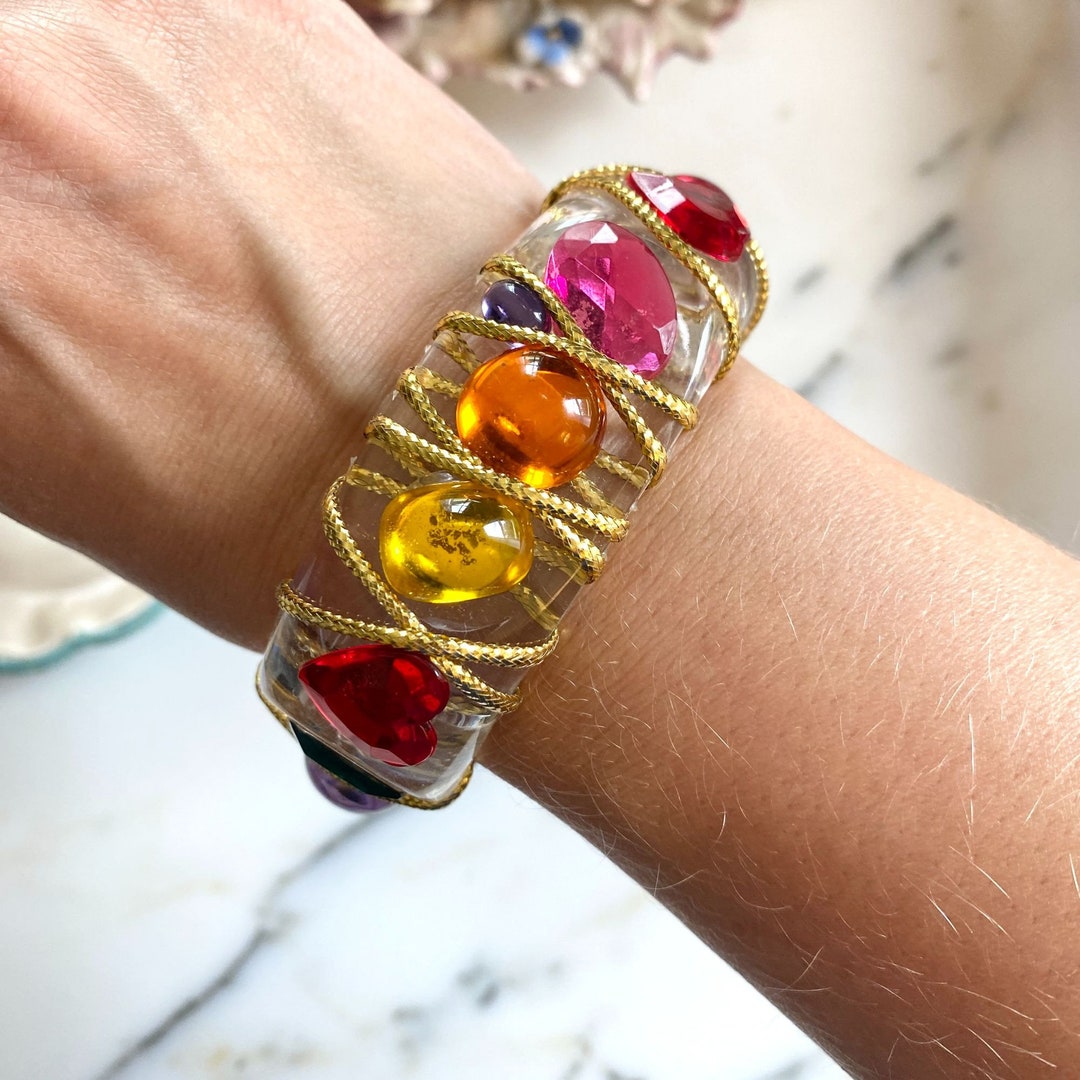 Vintage 1980s Glam Lucite Bangle Bracelet Colorful Rainbow - Etsy