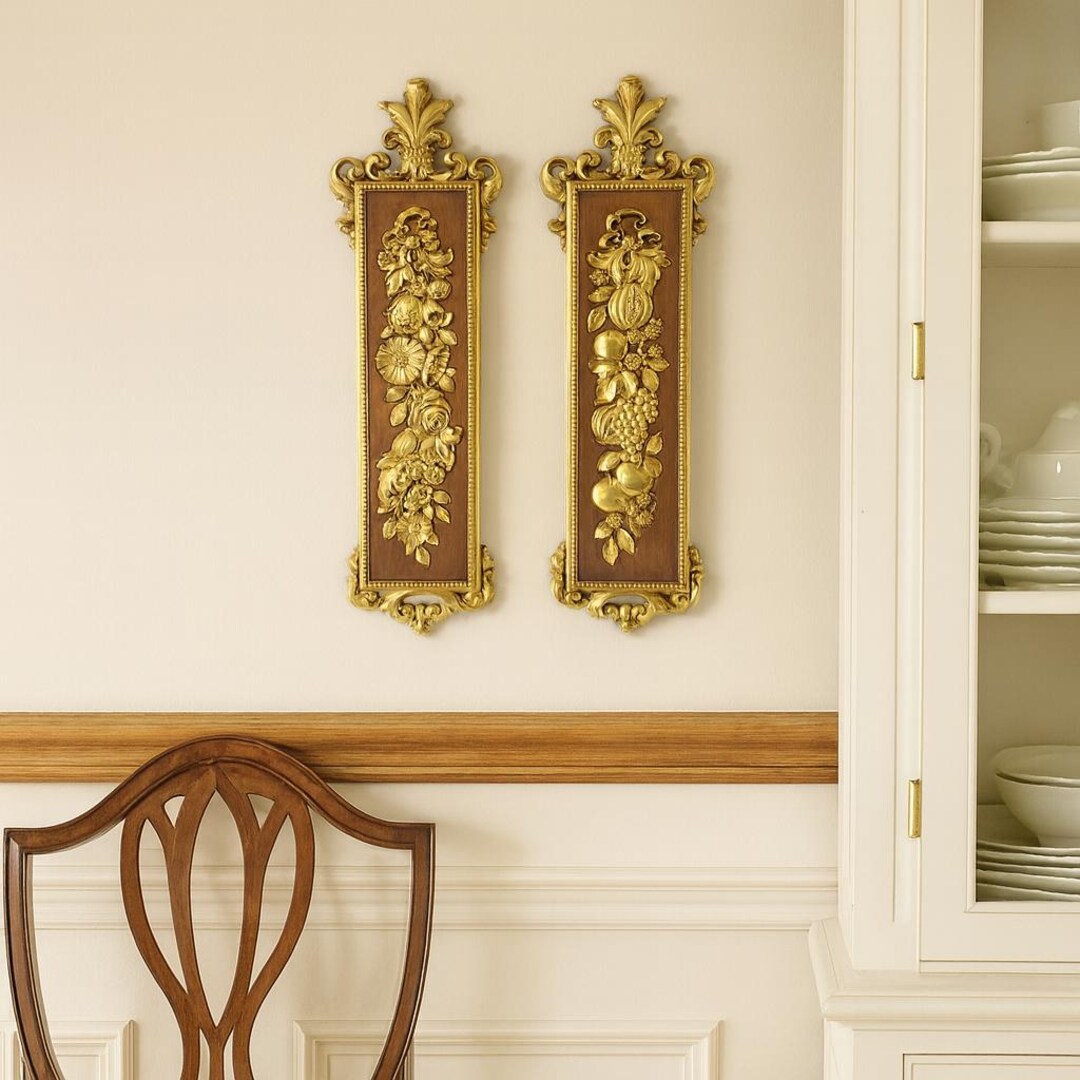 Vintage Syroco Wall Plaques: Hollywood Regency Gold Fruit Floral Decor ...