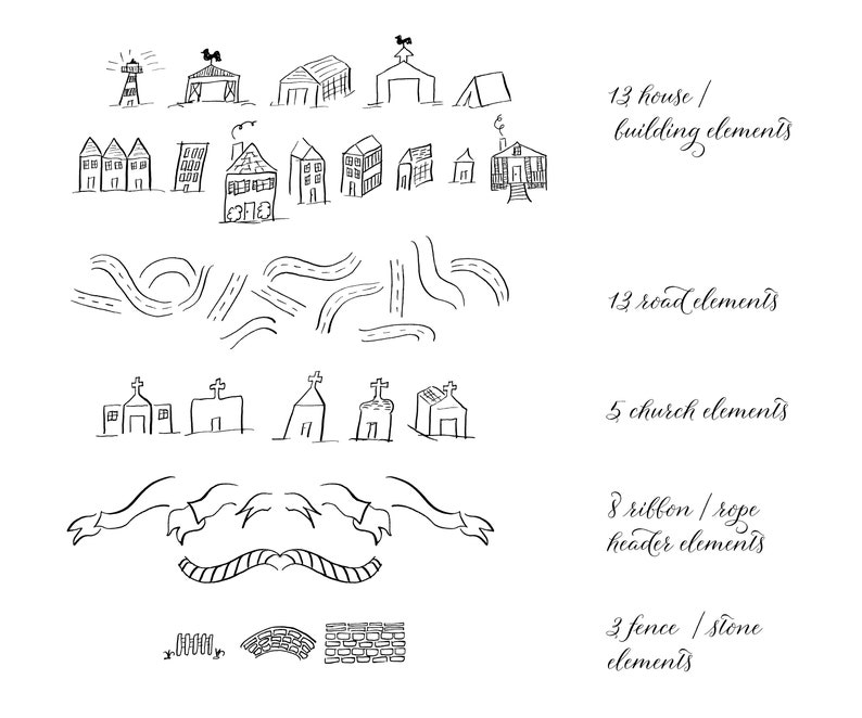 Hand Drawn Map Elements Clip Art SVG Icons Wedding Custom Farm - Etsy